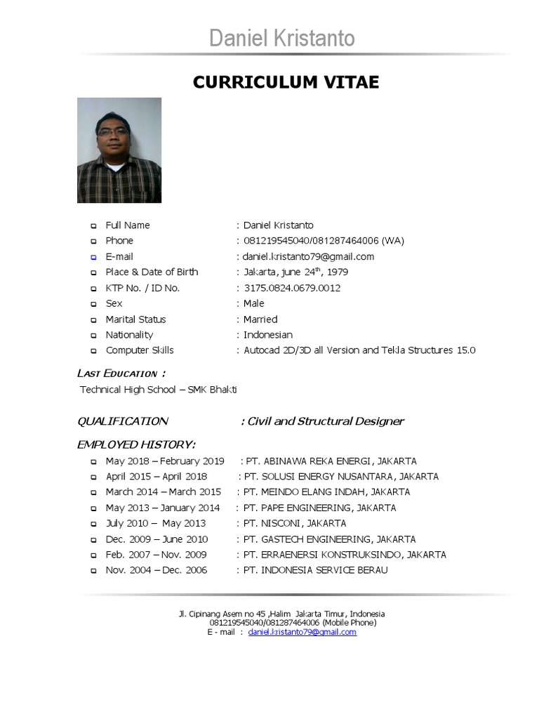 Update CV - DanieL Kristanto 2020 | PDF | Jakarta | Economic Sectors