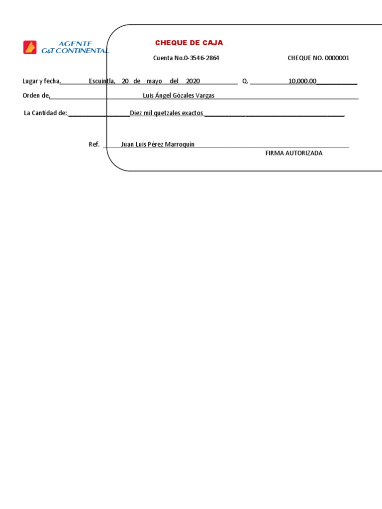 Ejemplo de cheque de caja en Guatemala | PDF