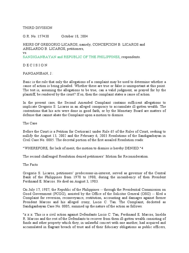 19 Heirs of Gregorio Vs Sandiganbayan | PDF | Complaint | Statute Of ...