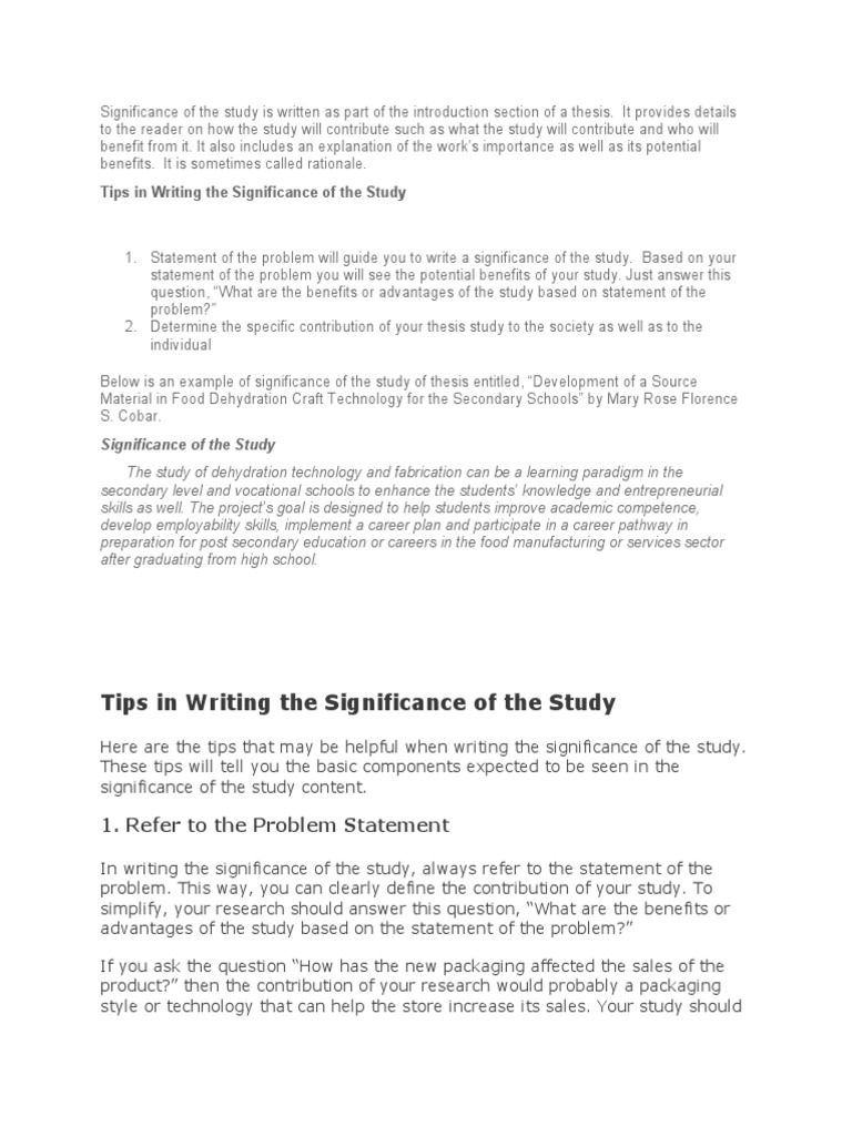 Significance of The Study | PDF | Nursing | Secondary Education