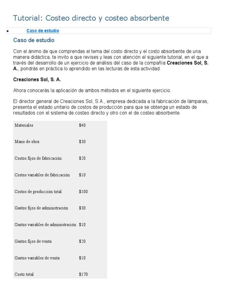 Tutorial - Costeo Directo y Costeo Absorbente | PDF | Economias | Business