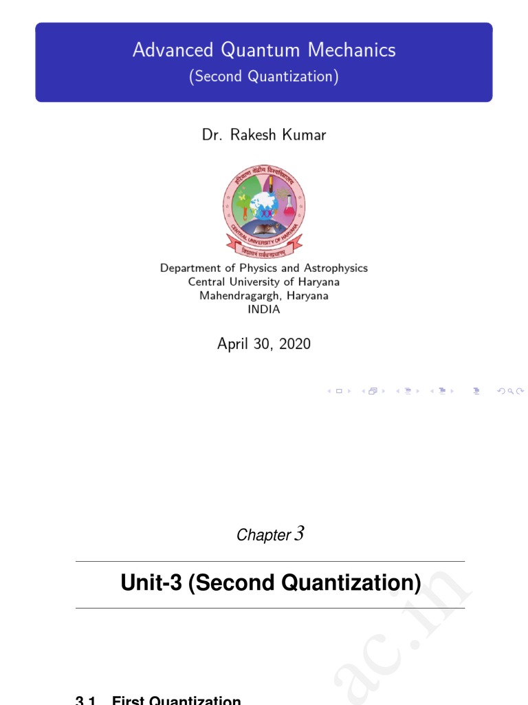 Advanced Quantum Mechanics: (Second Quantization) | PDF | Quantization (Physics) | Wave Function