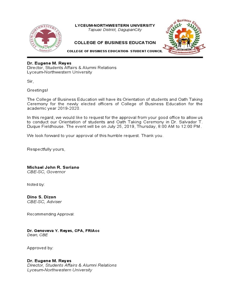 Intent For Orientation and Oath Taking | PDF