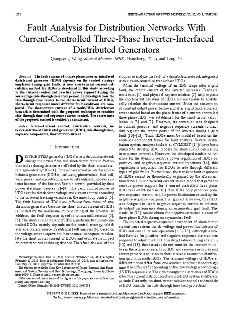 Fault Analysis For Distribution Networks With Current-Controlled Three-Phase Inverter-Interfaced ...
