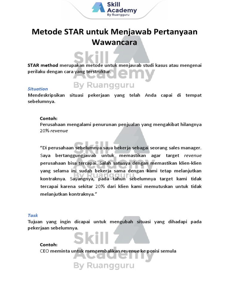 Metode STAR Untuk Menjawab Pertanyaan Wawancara | PDF | Pengelolaan ...
