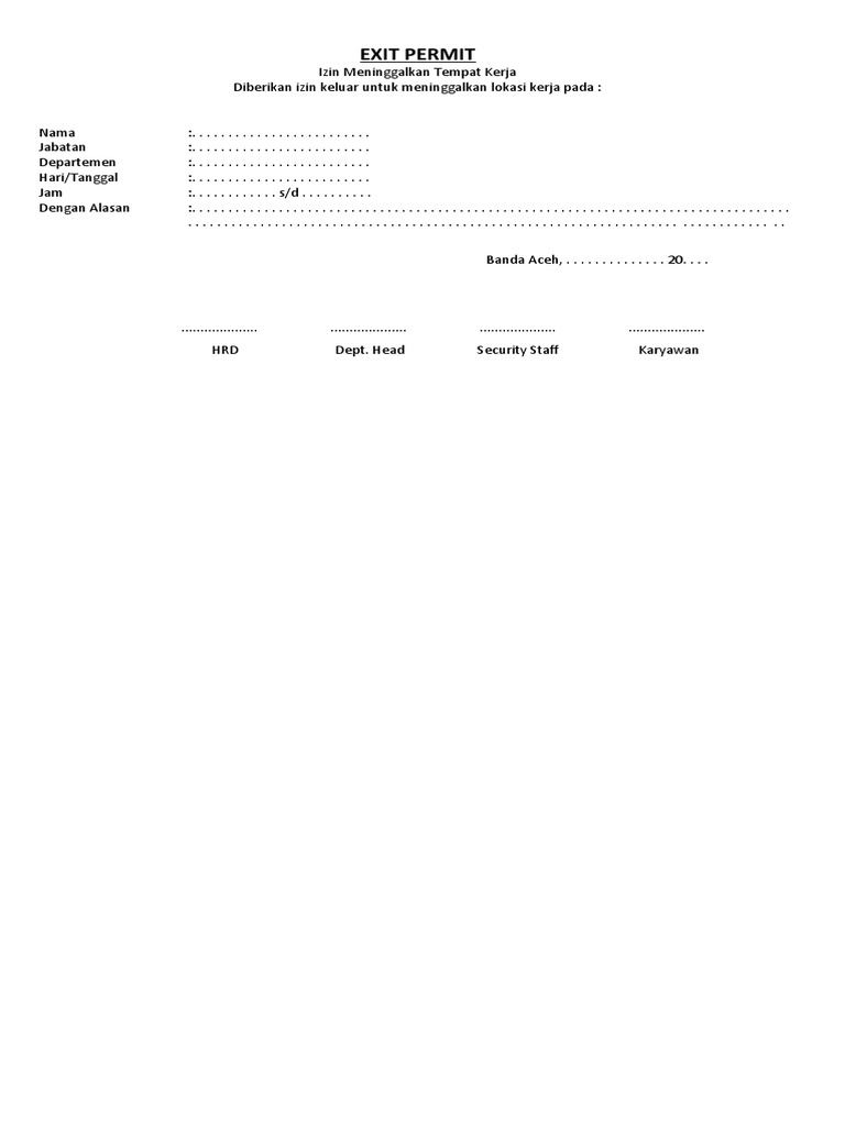 Contoh Form Exit Permit | PDF