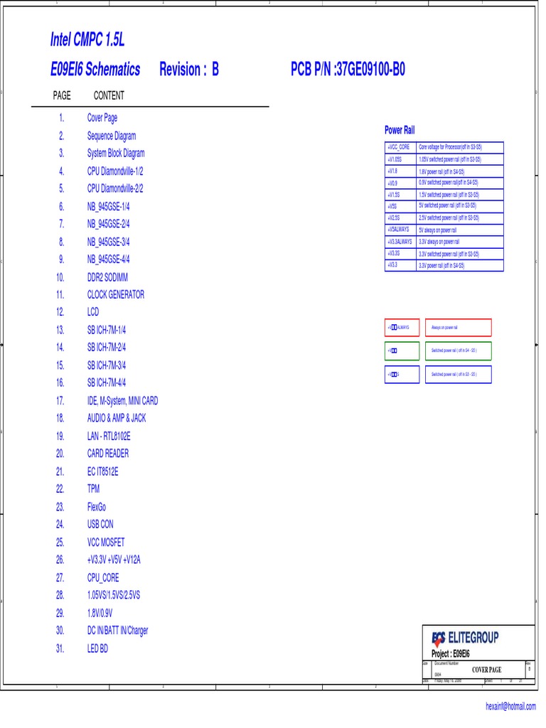 Intel CMPC 1.5L E09EI6 Schematics PCB P - N - 37GE09100-B0. Revision ...
