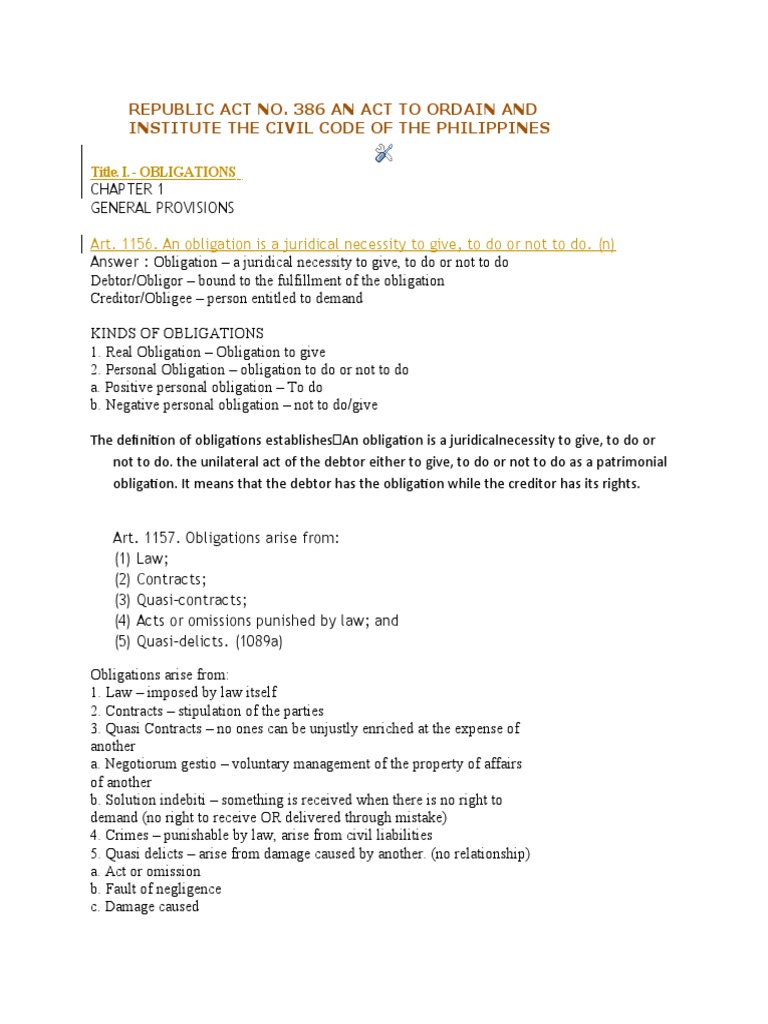 Republic Act No. 386 An Act To Ordain and Institute The Civil Code of ...