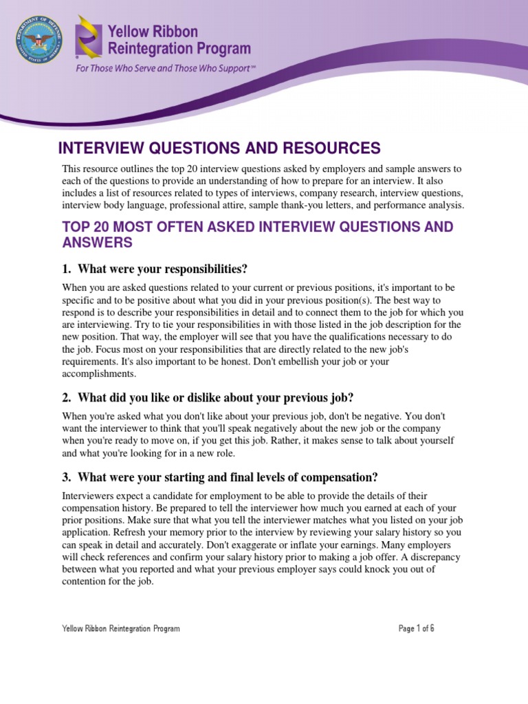 Top 20 Most Often Asked Interview Questions and Answers | Download Free ...