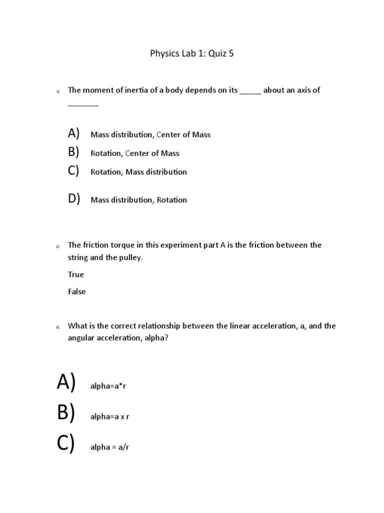 Physics Lab 1 Quiz 5 | PDF