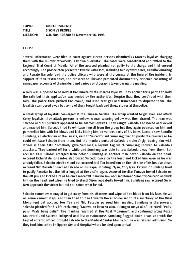 Sison v. People: Murder Case Summary | PDF | Witness | Testimony
