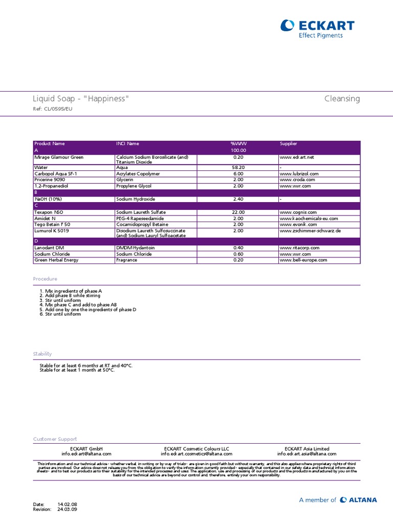 Ecart Liquid Soap Formulation | PDF | Sodium Hydroxide | Chemical ...