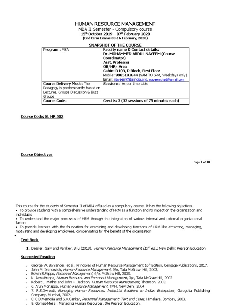 Human Resource Management: MBA II Semester - Compulsory Course | PDF ...