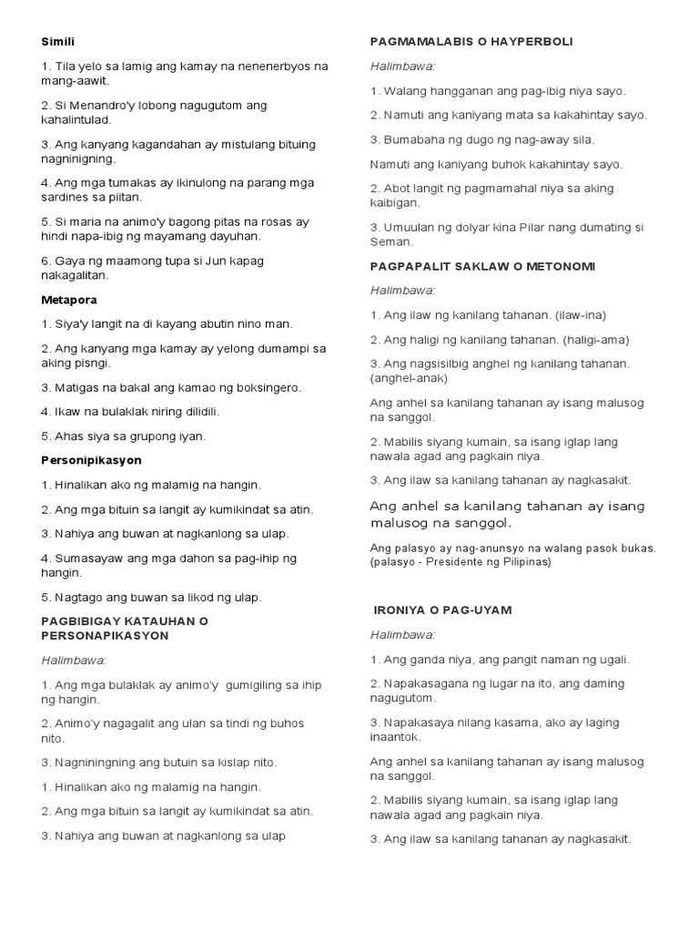 Halimbawa NG Mga Tayutay | PDF