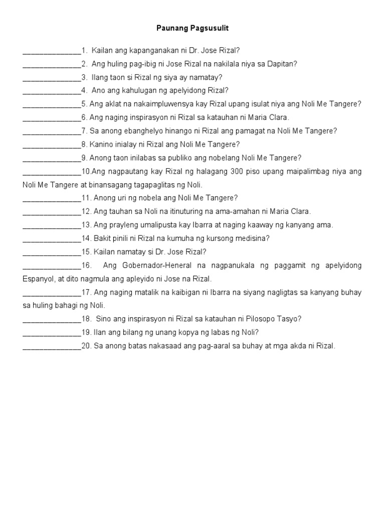 Paunang Pagsusulit Bago Mag El Fili | PDF