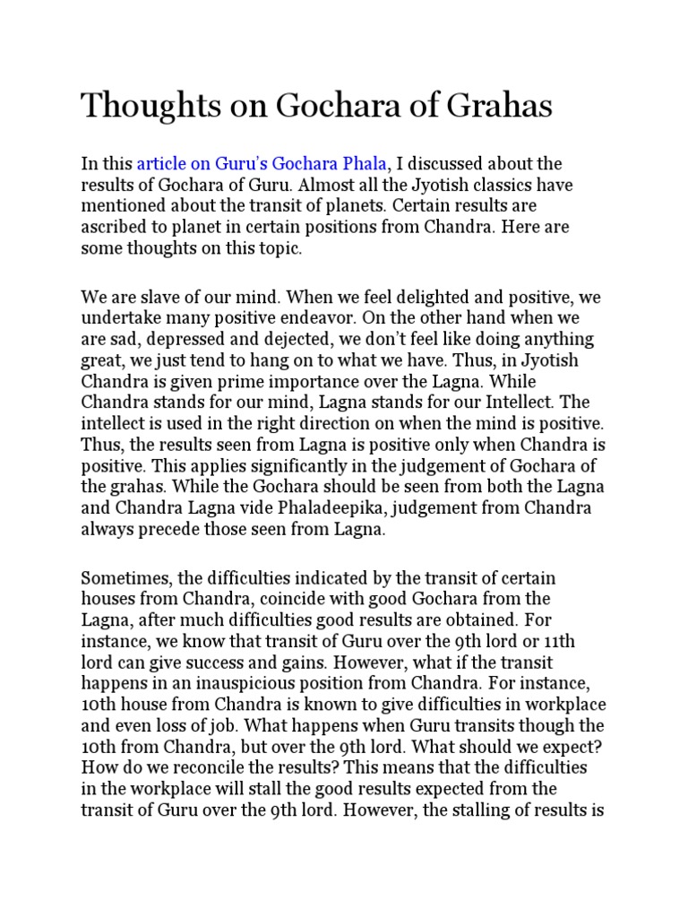 Thoughts On Gochara of Grahas | PDF | Hindu Astrology | Astrology