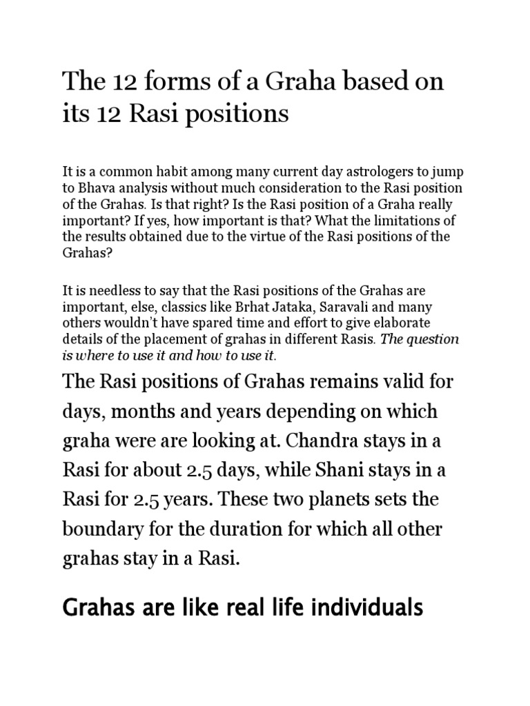 The 12 forms of a planet based on its Rasi position | PDF | Hindu ...