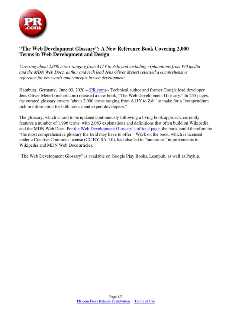 "The Web Development Glossary": A New Reference Book Covering 2,000 ...