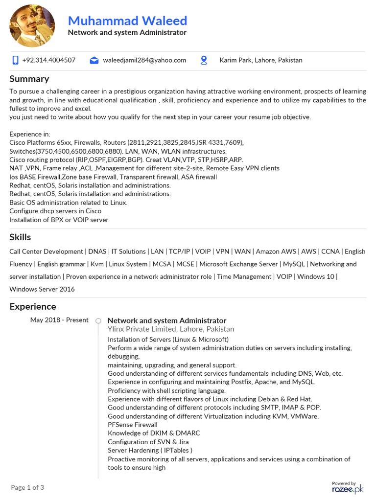Rozee CV 136933226 5903206 Muhammad Waleed | PDF | Virtual Private Network | Firewall (Computing)
