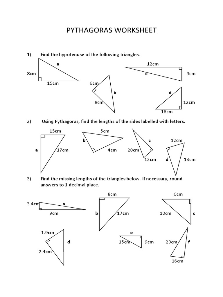 Pythagoras Worksheet | PDF | Rectangle | Triangle Geometry
