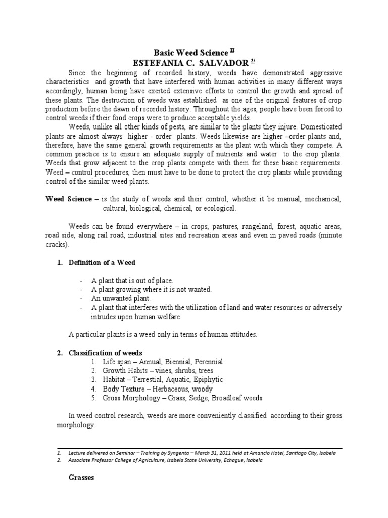 Basic Weed Science Estefania C. Salvador | PDF | Weed | Leaf