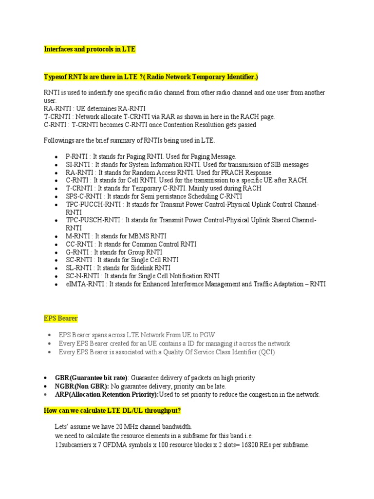 Interfaces and Protocols in LTE: EPS Bearer | PDF | Wireless ...