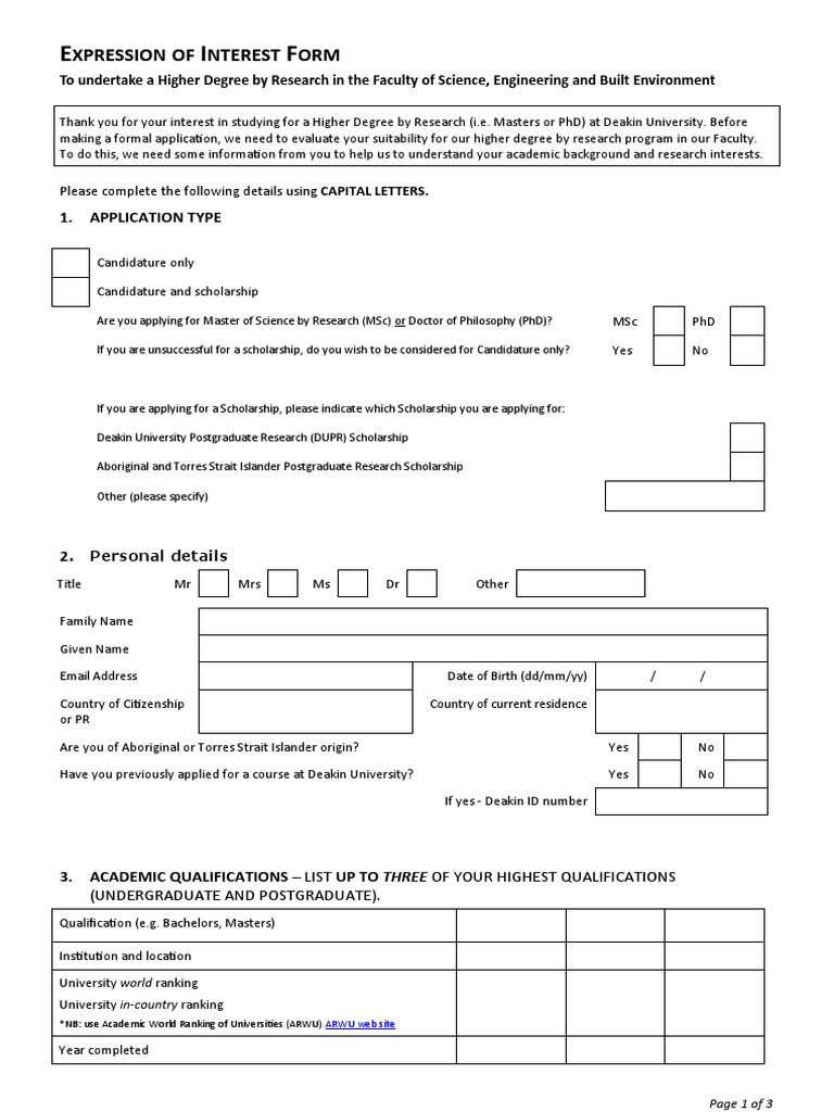 EOI Form - SEBE | PDF | Thesis | Master's Degree