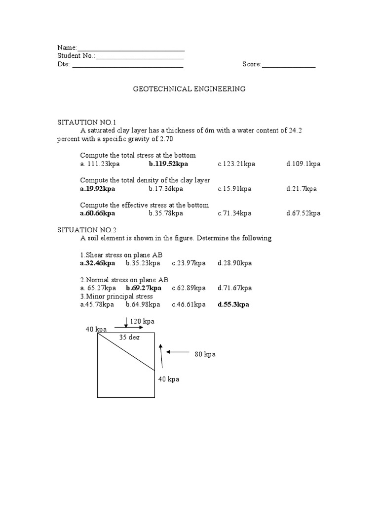 Exam Geotech | PDF | Stress (Mechanics) | Geotechnical Engineering