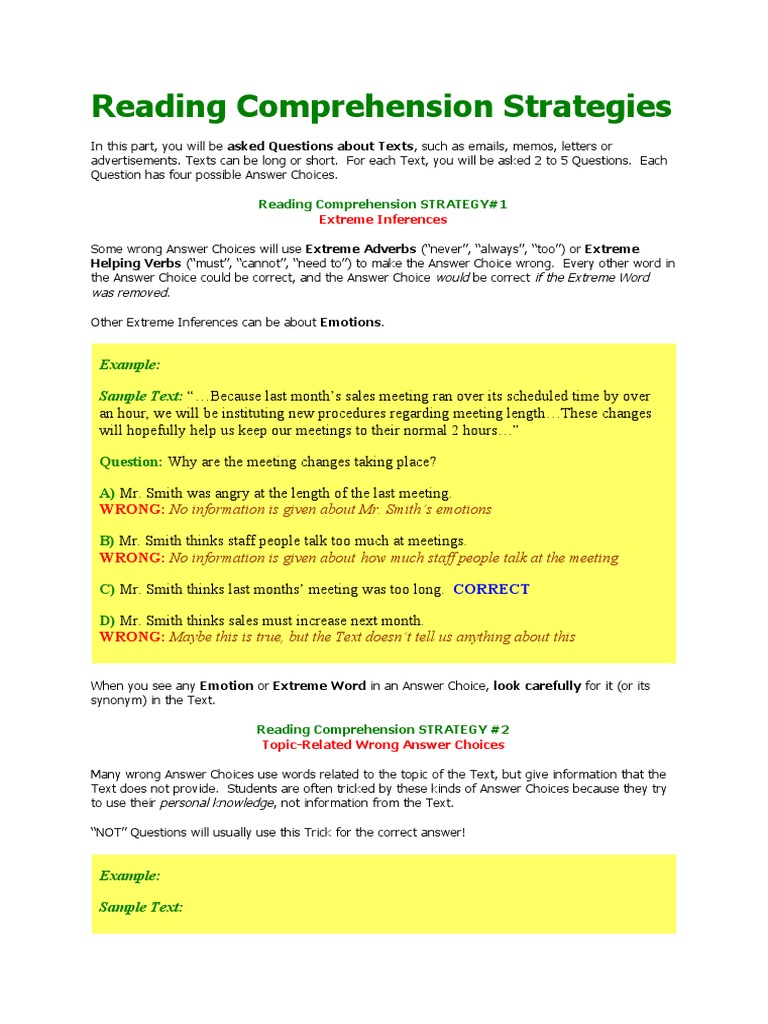 Reading Comprehension Strategies: Example: Sample Text | Download Free ...
