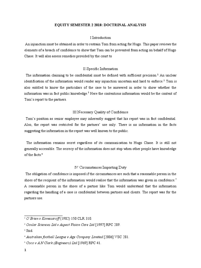 Equity Semester 2 2018: Doctrinal Analysis | PDF | Equity (Law) | Legal ...