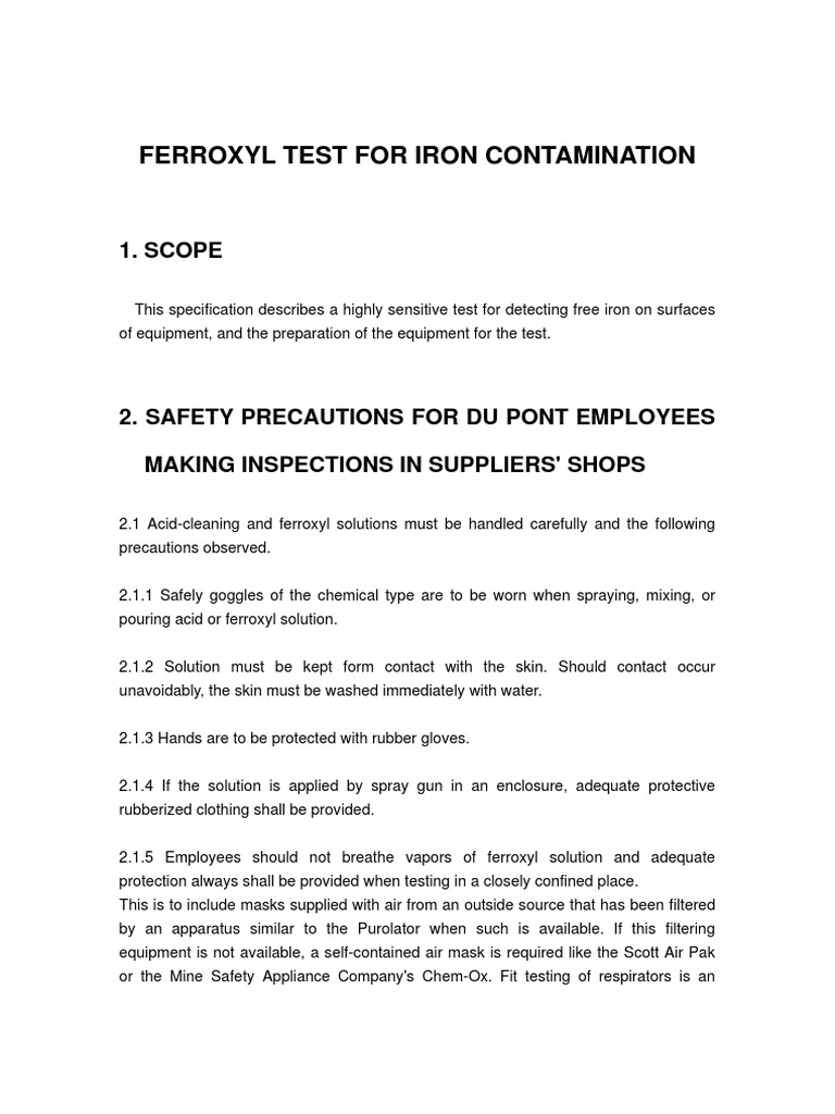 Ferroxyl Test For Iron Contamination | PDF