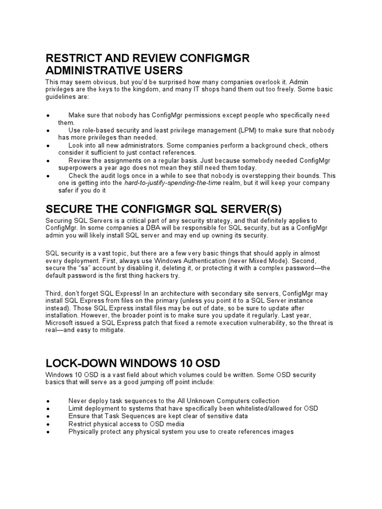 Restrict and Review Configmgr Administrative Users | PDF | Windows 10 | Microsoft Sql Server