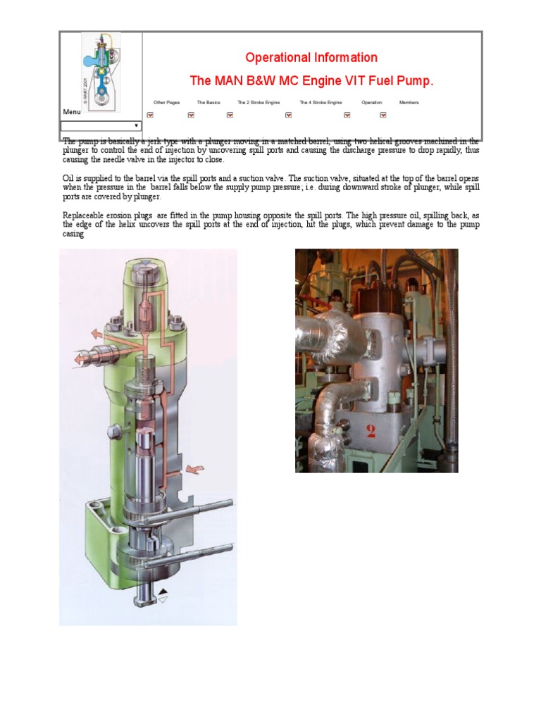 MAN B&W VIT Fuel Pump Overview | PDF | Pump | Valve
