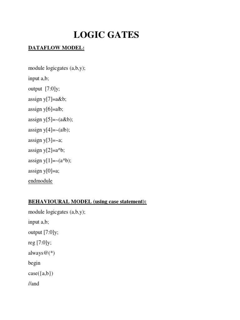 Logic Gates Verilog Models | PDF | Teaching Methods & Materials ...
