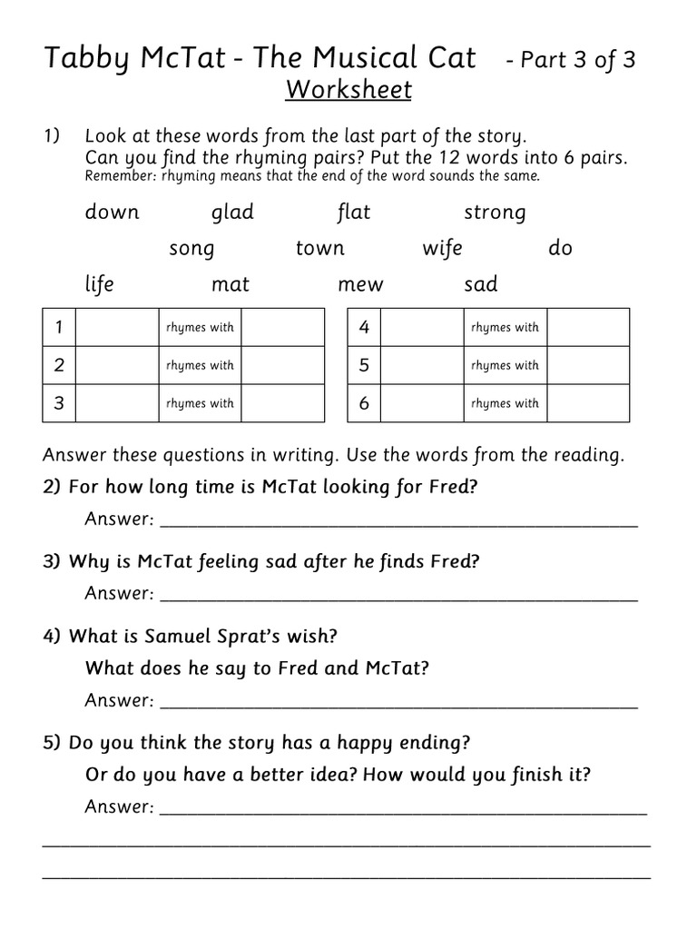 Tabby McTat (Part 3 of 3) - Worksheet