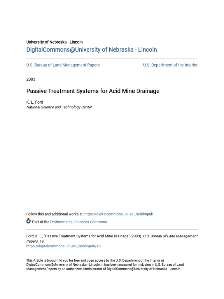 Passive Treatment Systems For Acid Mine Drainage | PDF | Chemical ...