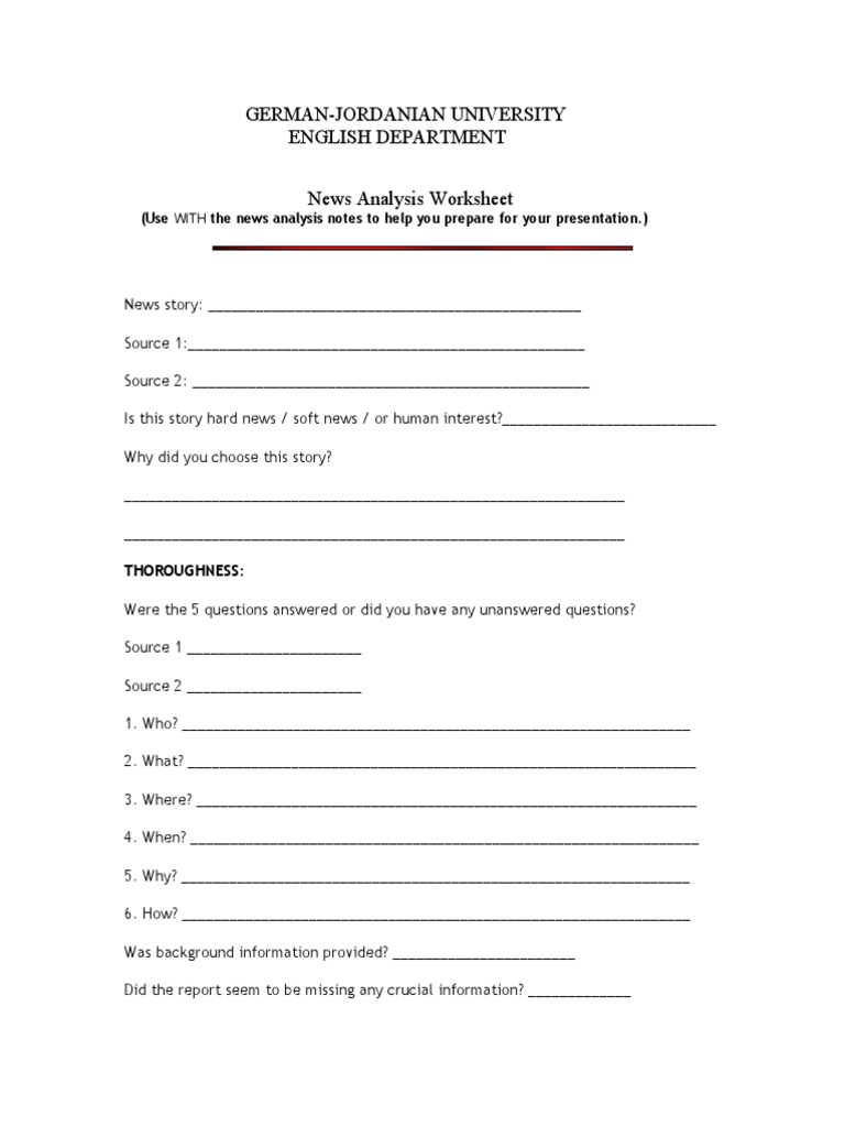 News Analysis Worksheet | PDF | News | Cognitive Science