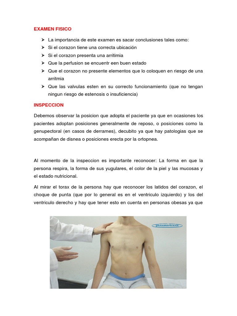 Examen físico cardiovascular completo: inspección, palpación, percusión ...