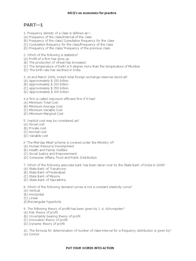 Economics MCQs for Practice Test | PDF | Interest | Demand