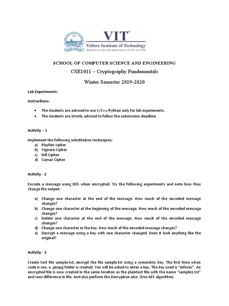 1-MATERIAL Cryptography Fundamentals Lab Experiments | PDF | Cryptography | Key (Cryptography)