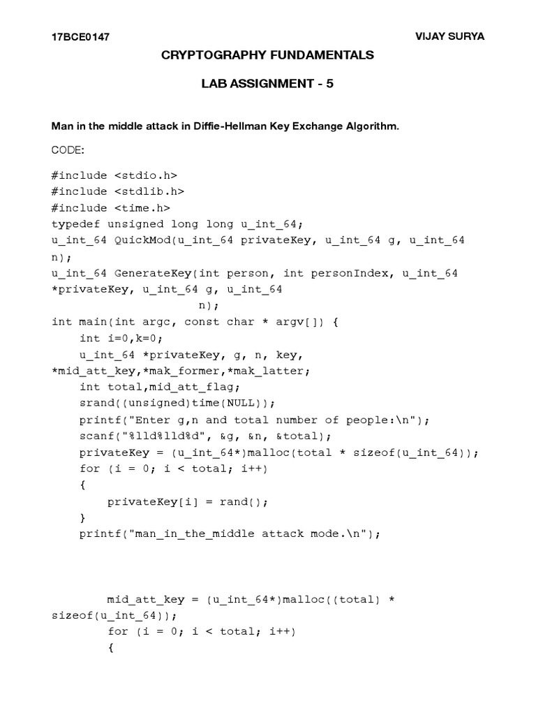 Simulation of a Man-in-the-Middle Attack on the Diffie-Hellman Key ...