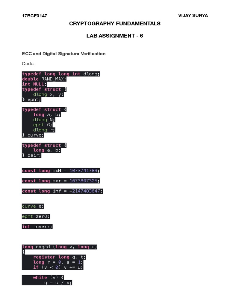 Cryptography Fundamentals Lab Assignment - 6: ECC and Digital Signature Verification | PDF ...