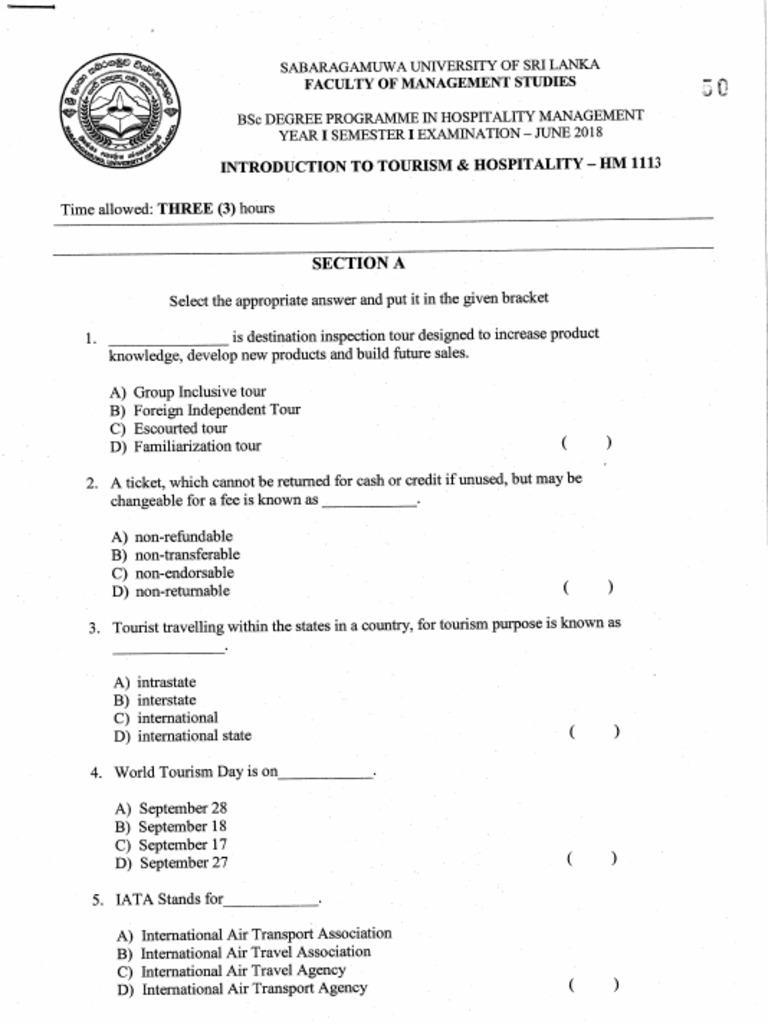 Introduction To Tourism & Hospitality | PDF
