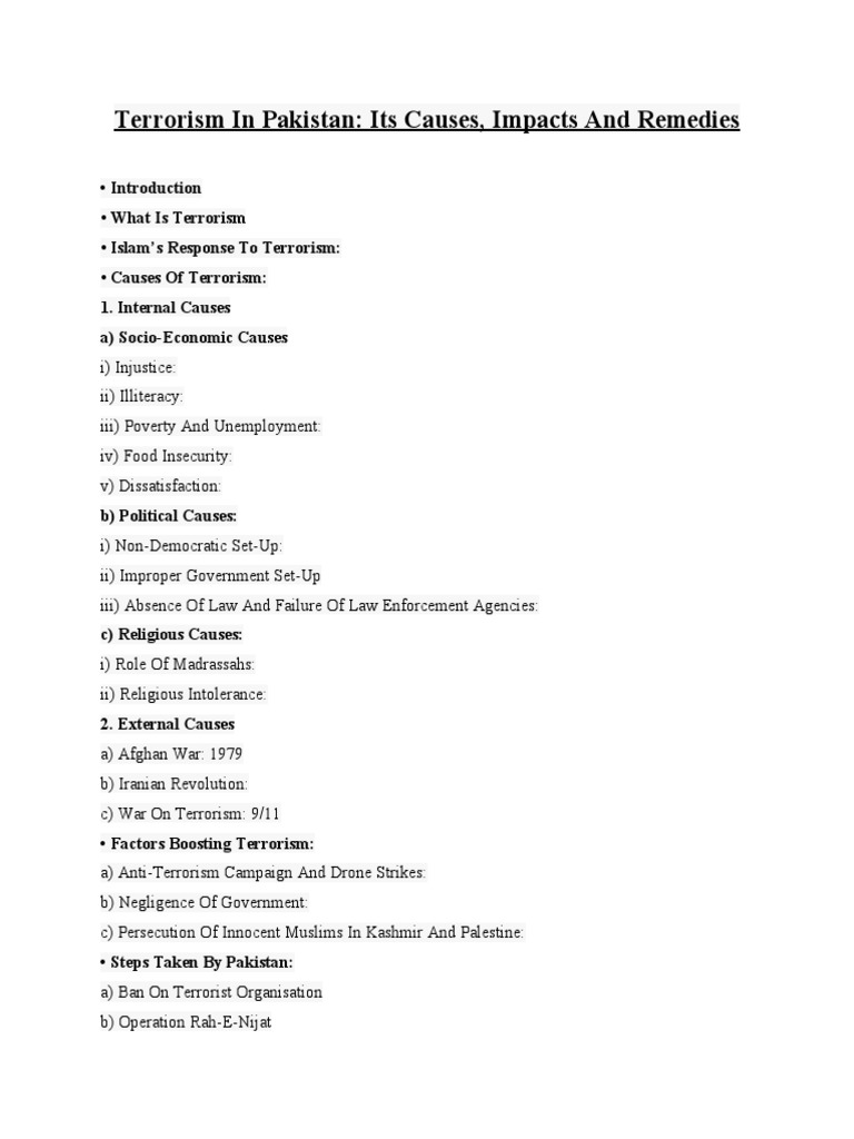 Terrorism in Pakistan: Its Causes, Impacts and Remedies | PDF ...