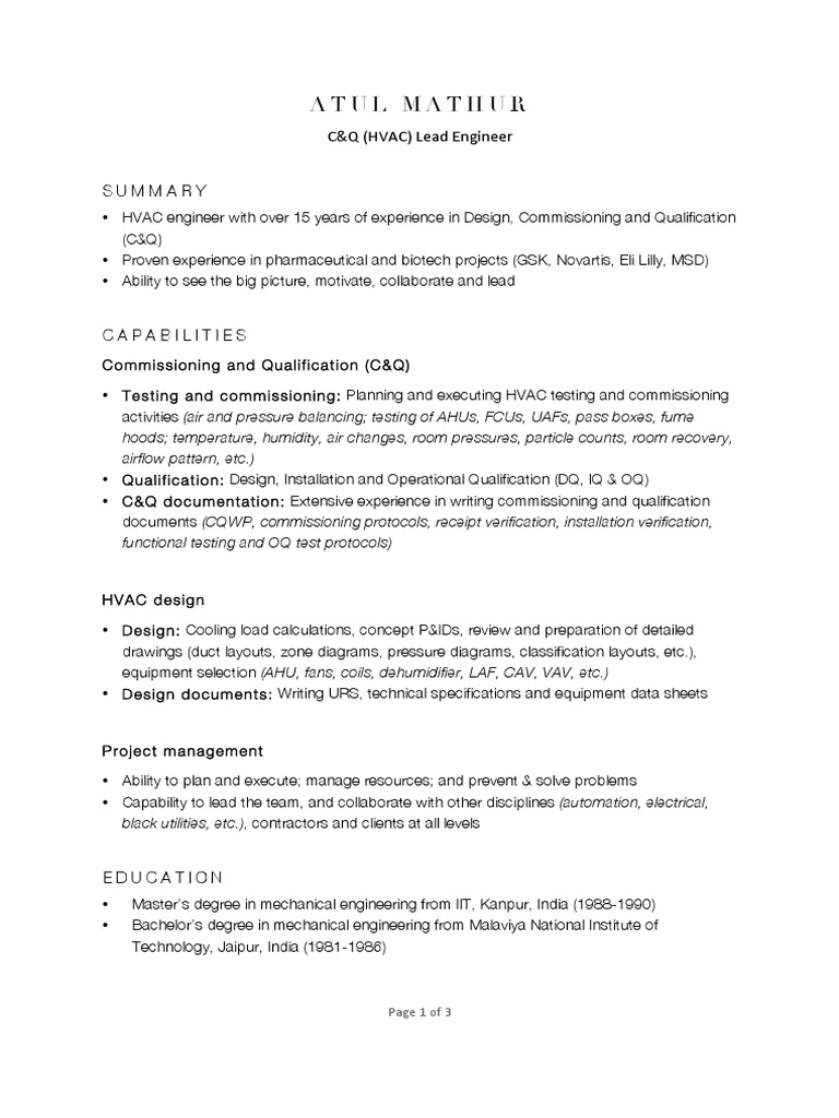 Atul Mathurs Detailed HVAC Profile | PDF | Air Conditioning ...