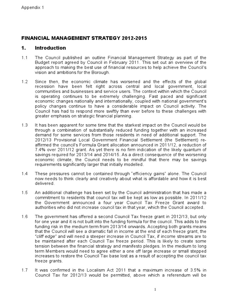 05b App 01 Draft Financial Management Strategy | PDF | Sustainability ...