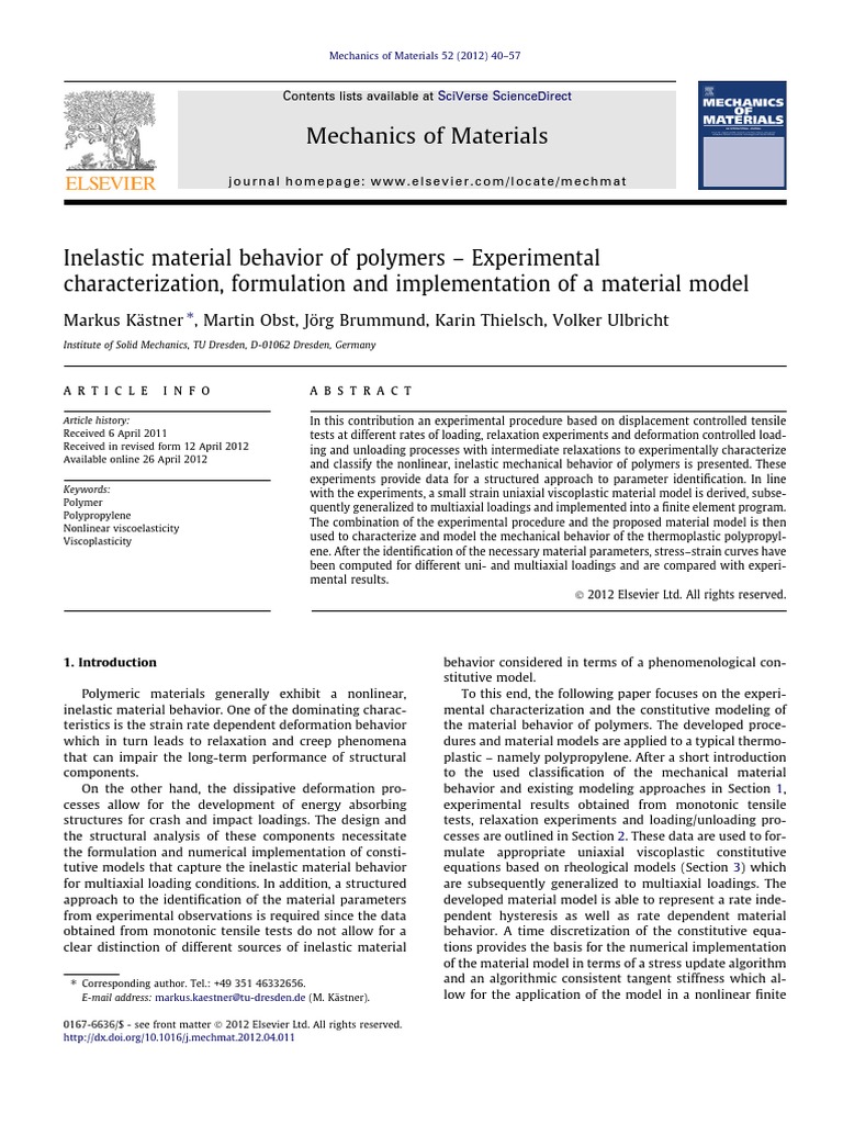 Inelastic Material Behaviour of Polymers | PDF | Viscoelasticity ...