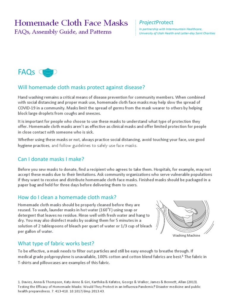 Homemade Cloth Face Masks: Faqs, Assembly Guide, and Patterns | PDF ...