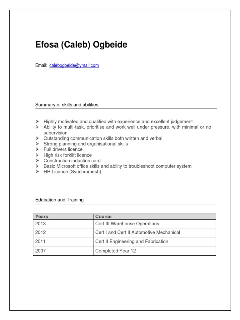 Caleb Resume 2020 | PDF | Forklift | Warehouse