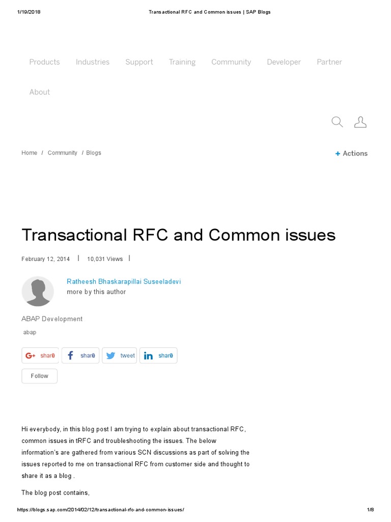 Transactional RFC and Common Issues - SAP Blogs | PDF | Database Transaction | Subroutine